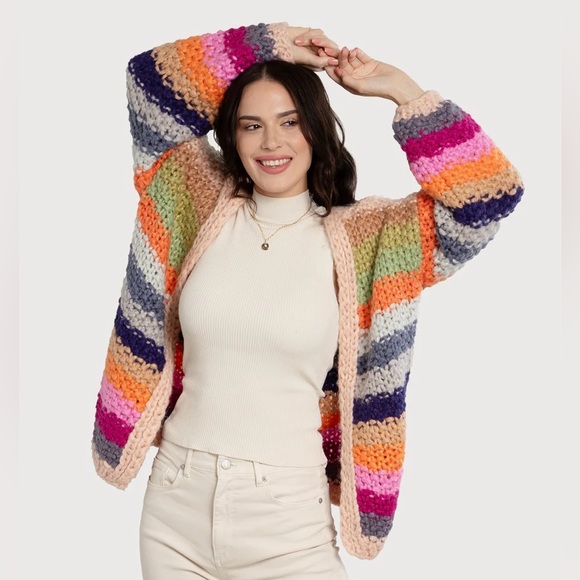SAACHI | Sweaters | New Saachi Mayflower Rainbow Chunky Knit Cardigan ...